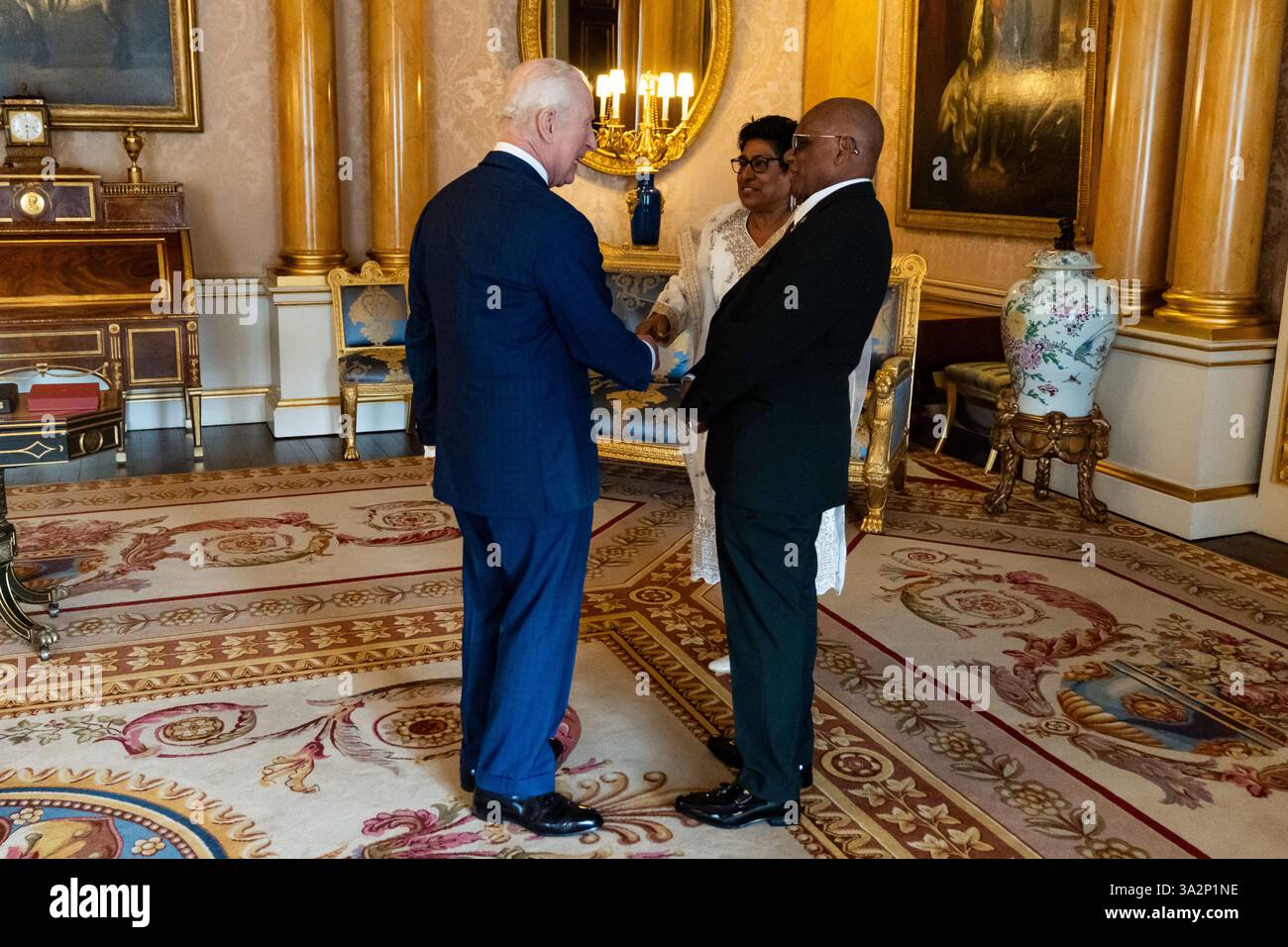 King Charles III holds an audience with Sir Errol Charles Governor ...