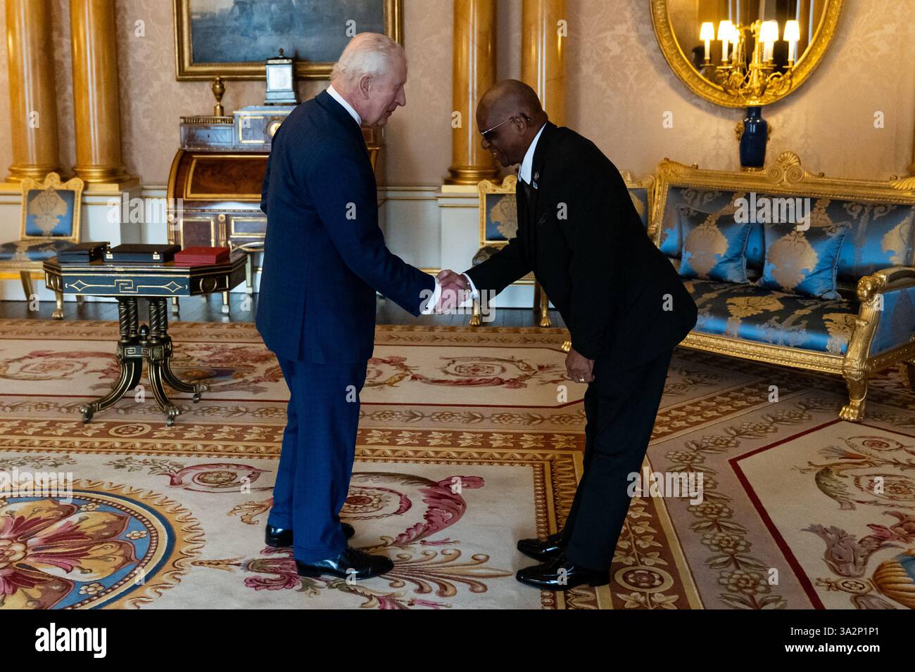 King Charles III holds an audience with Sir Errol Charles Governor ...