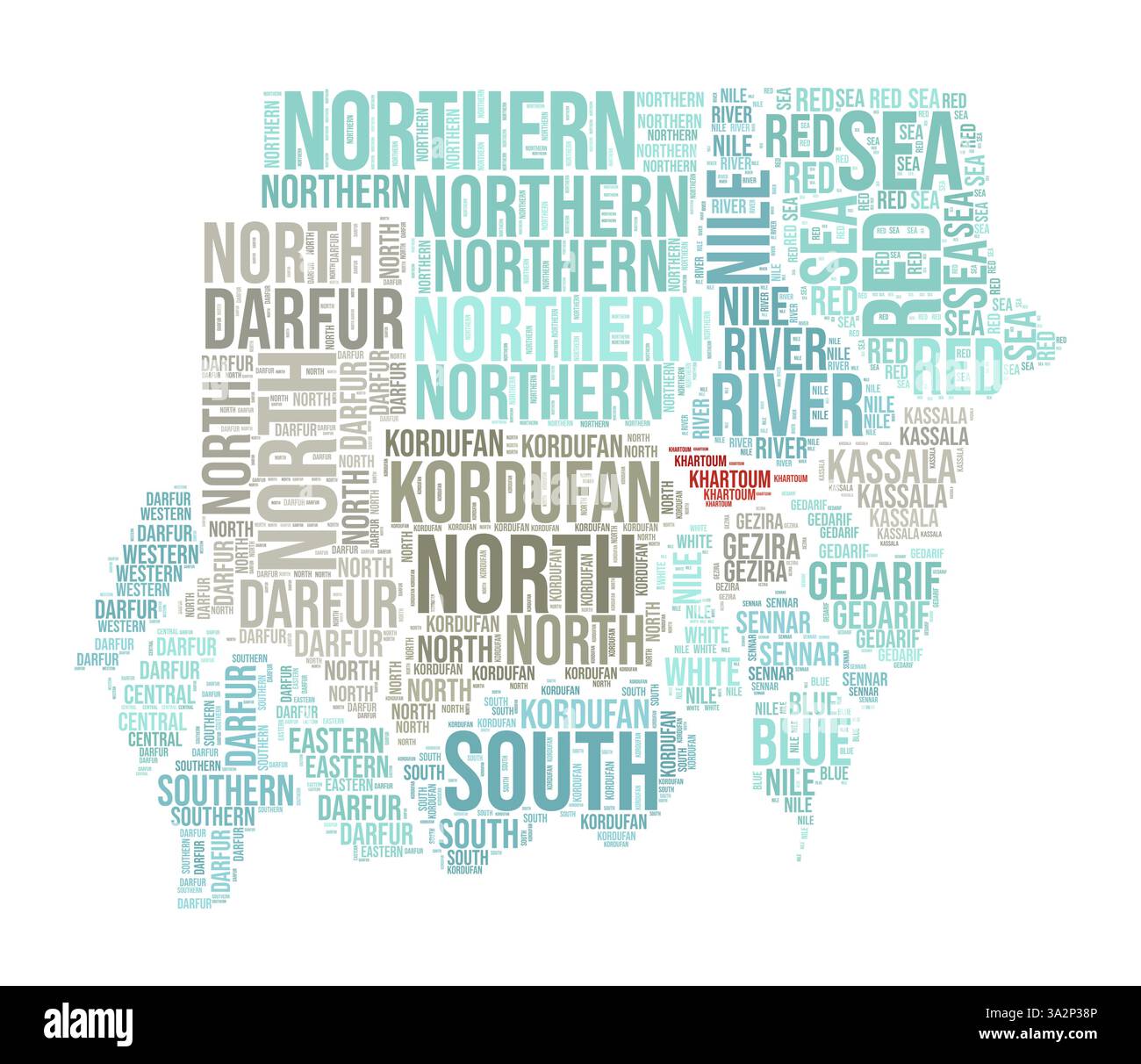 Sudan Word Cloud. Country shape with region division. Sudan typography ...