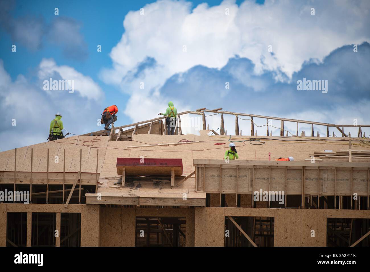 Roof construction site. Building advertising. Build background. Roofer ...