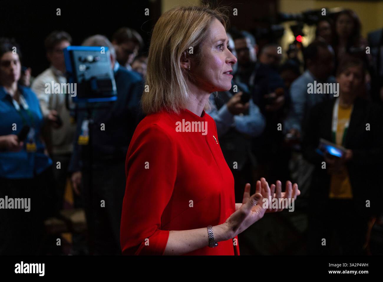 European Union foreign policy chief Kaja Kallas speaks to a news ...