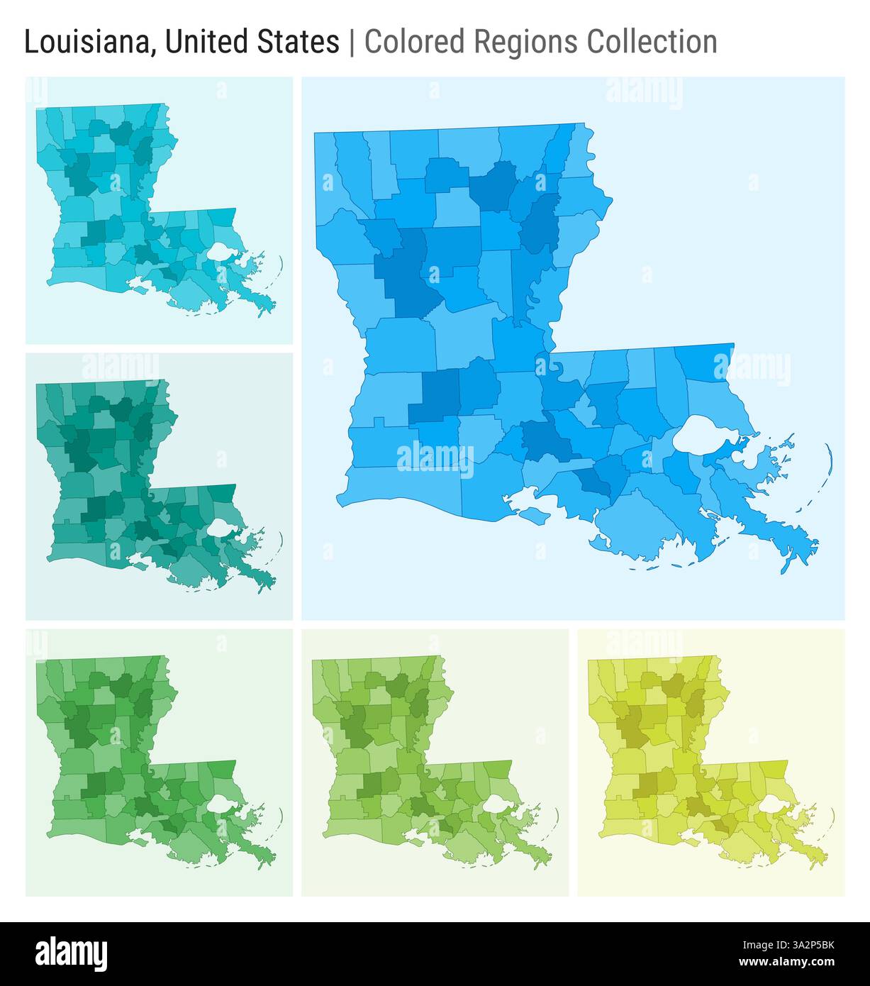 Louisiana, United States. Map collection. State shape. Colored counties ...