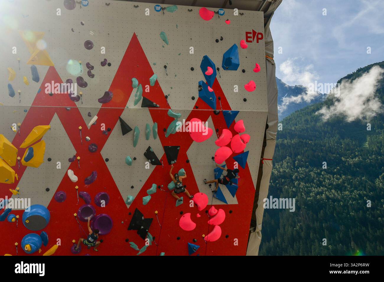 Climber athletes competing in the Speed and Lead IFSC Climbing World ...