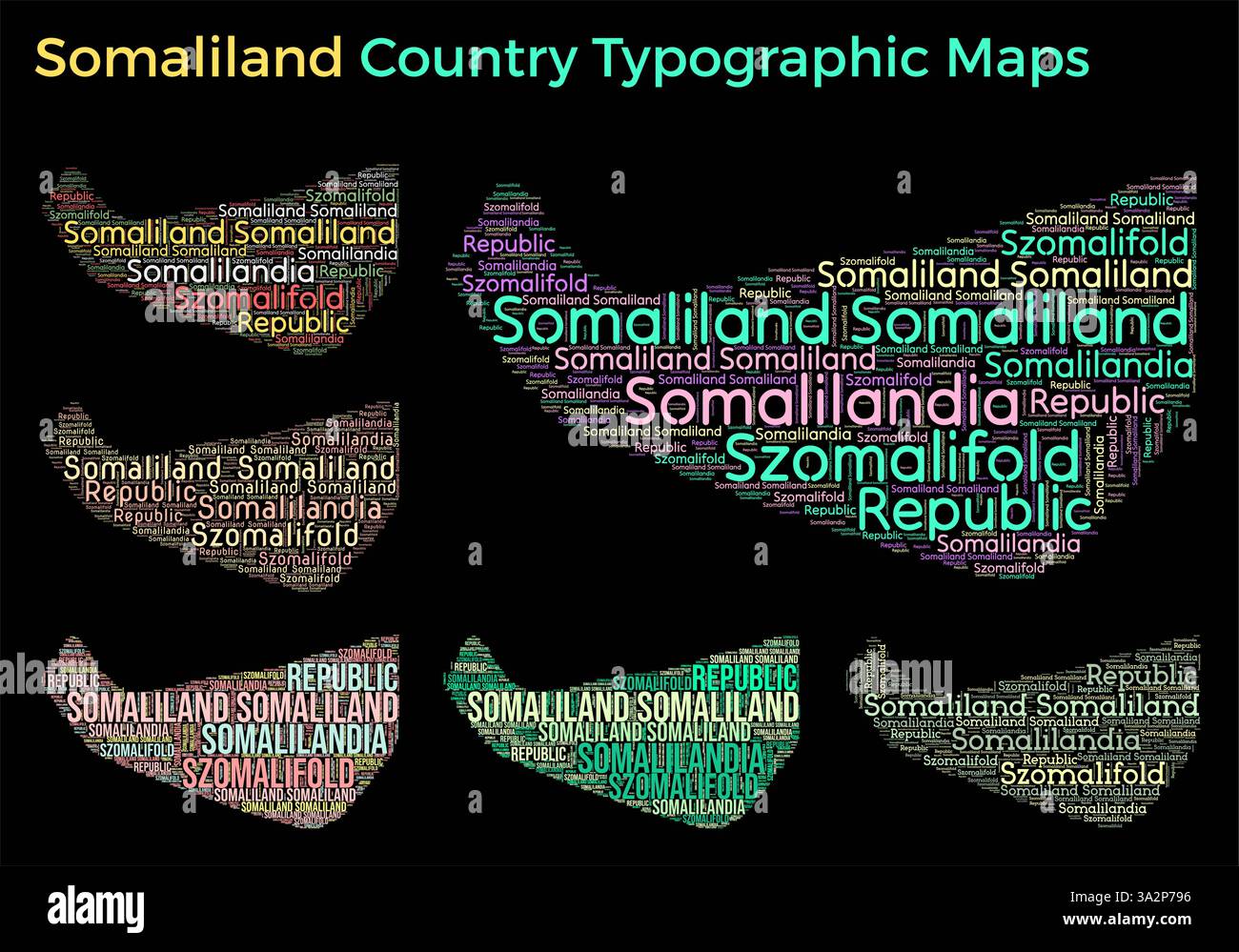 Somaliland. Set of typography style country illustrations. Somaliland ...