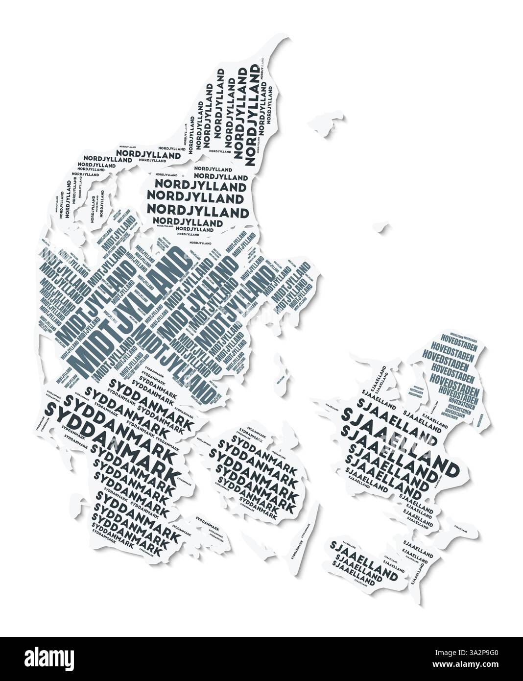 Denmark shape text cloud. Country border with shadow on white ...