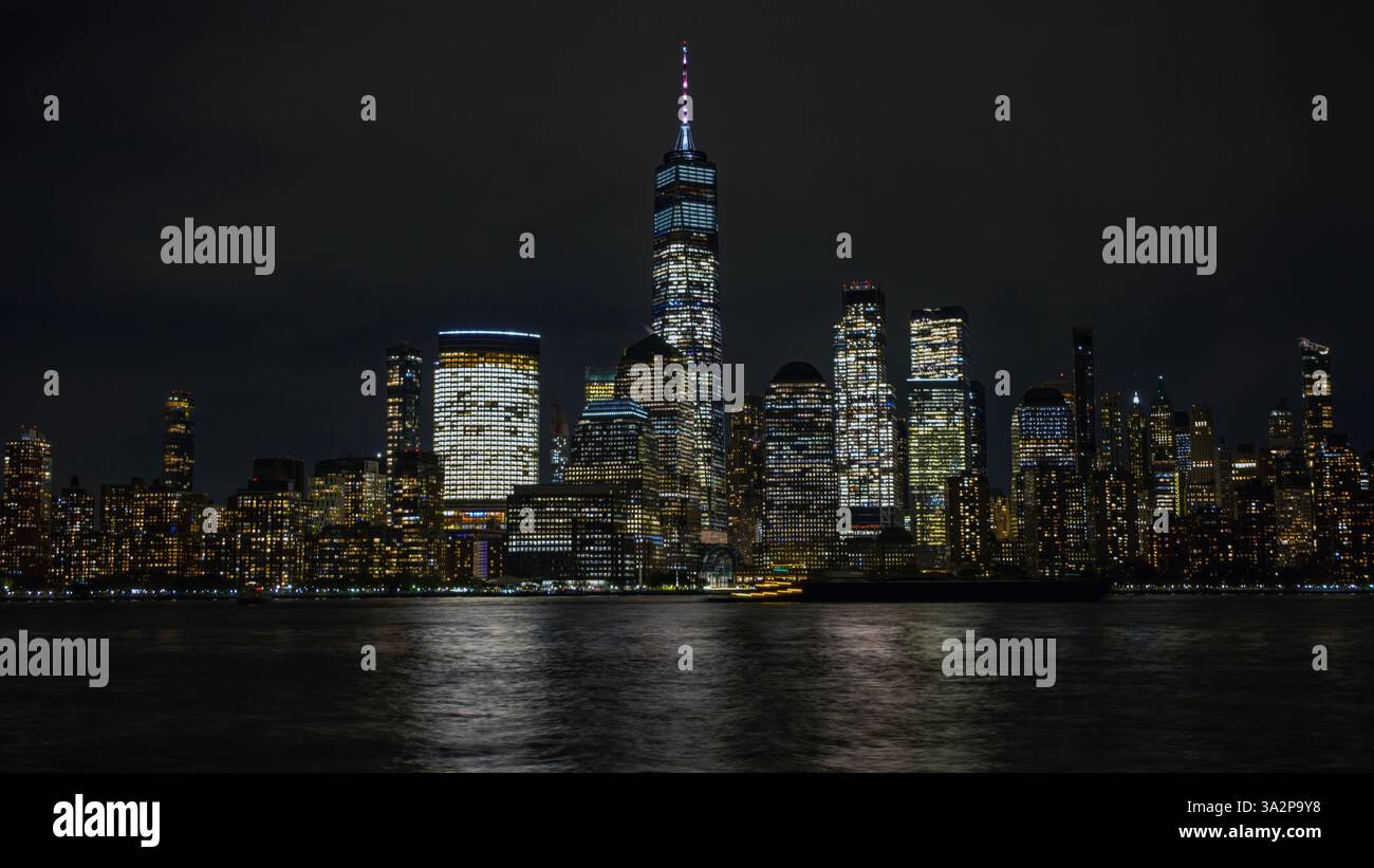 World Trade Center skyline at night. One World Trade Center at night ...