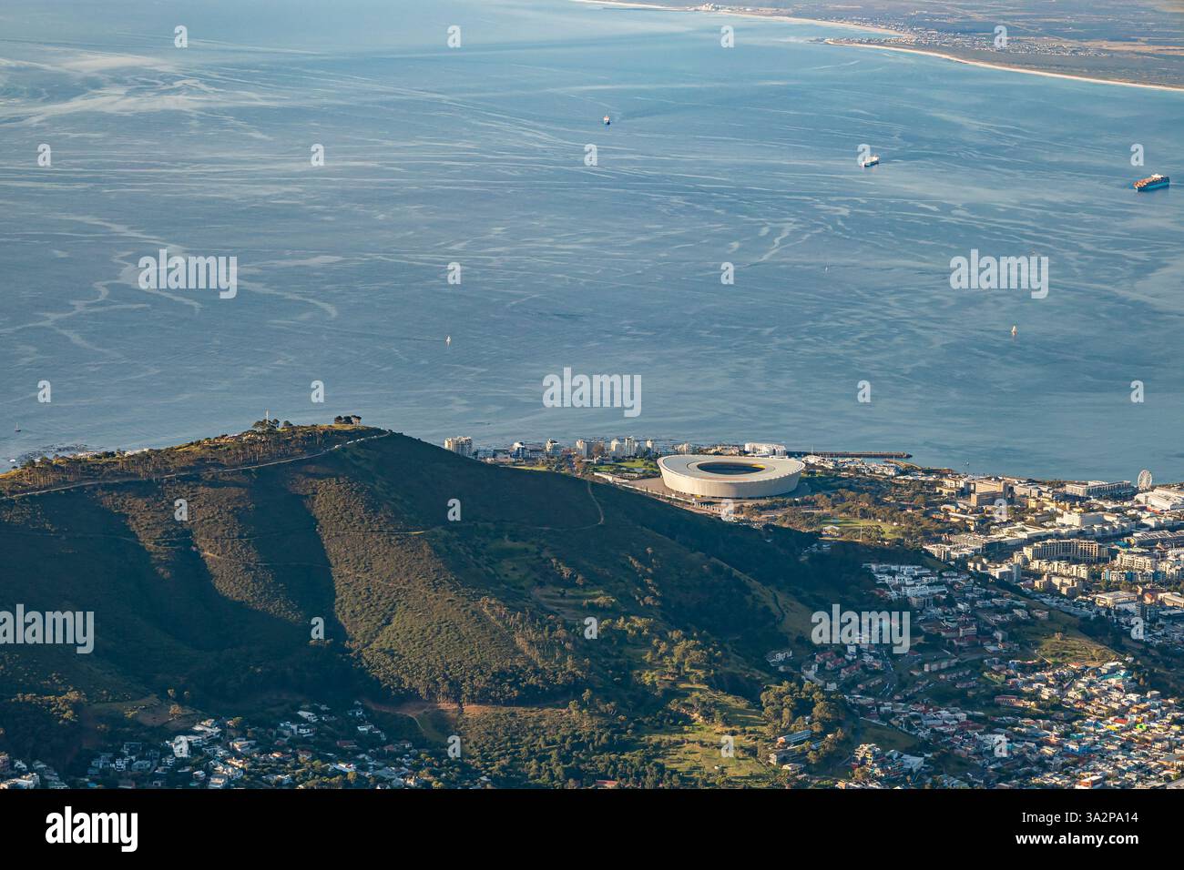 Cape Town aerial view, city, bo-kaap, signal hill and stadium Stock ...