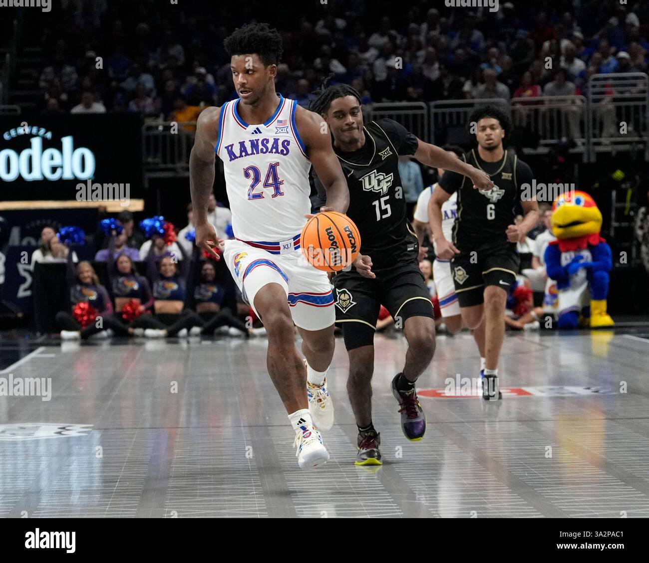 MAR 12 2025: Kansas Jayhawks forward KJ Adams Jr. (24) brings the ball ...