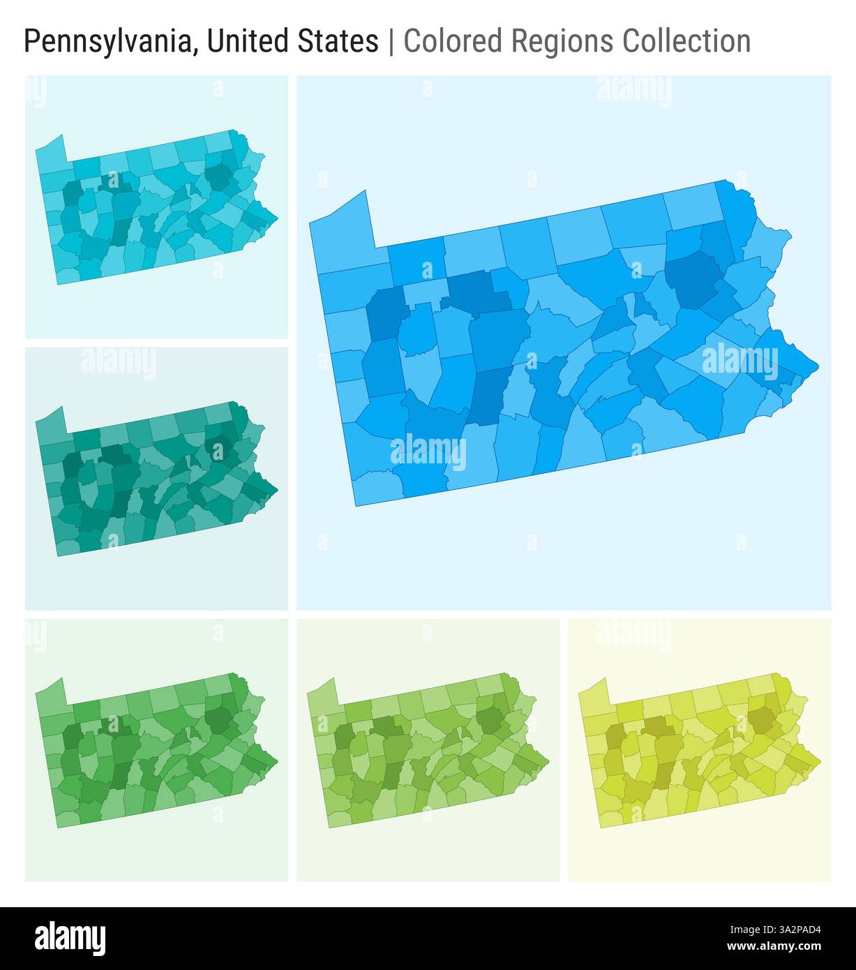 Pennsylvania, United States. Map collection. State shape. Colored ...