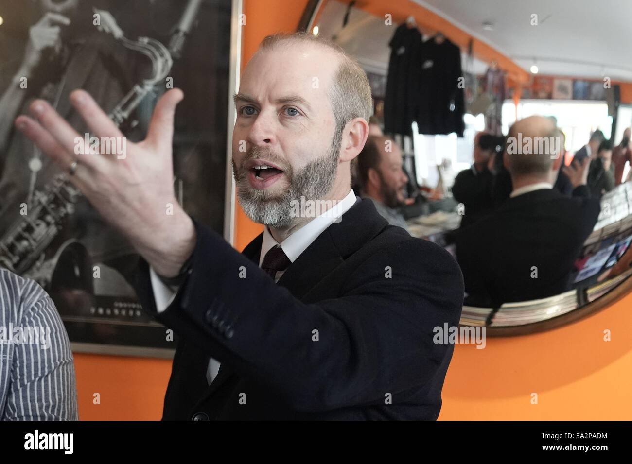 Business Secretary Jonathan Reynolds during a visit to Shoreham High Street, West Sussex ...
