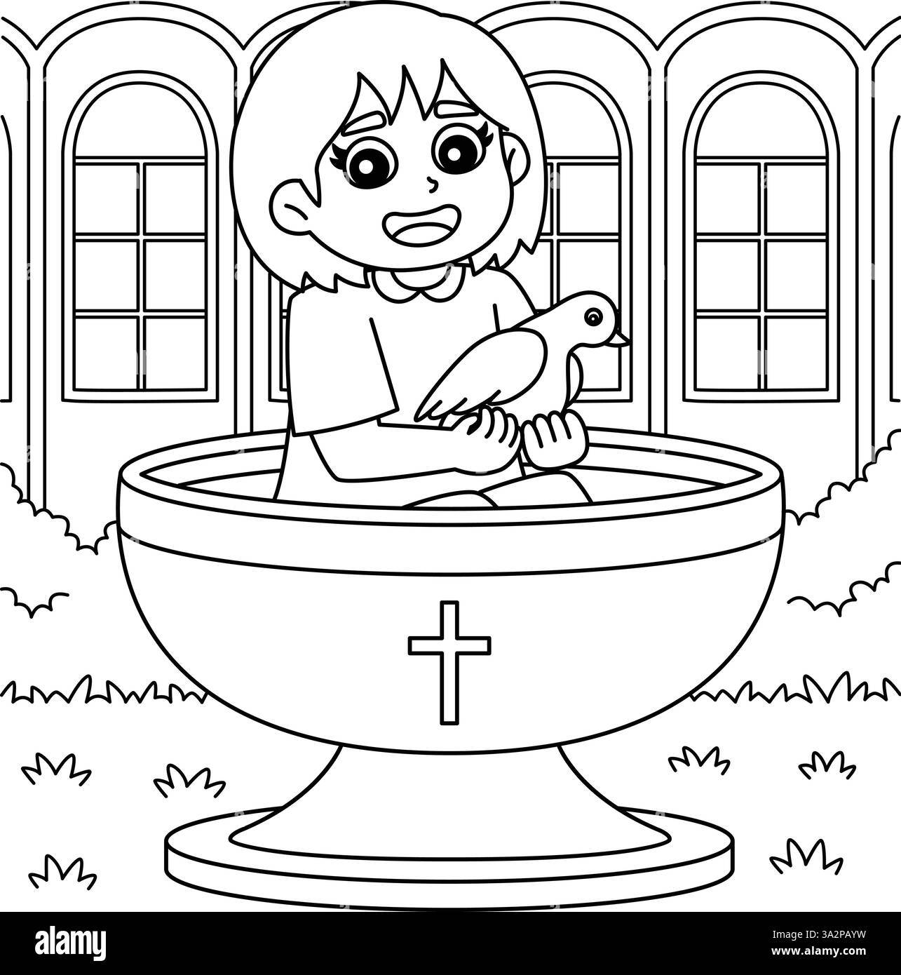 Baptism Baby Girl Baptismal Font Dove Coloring Stock Vector Image & Art - Alamy