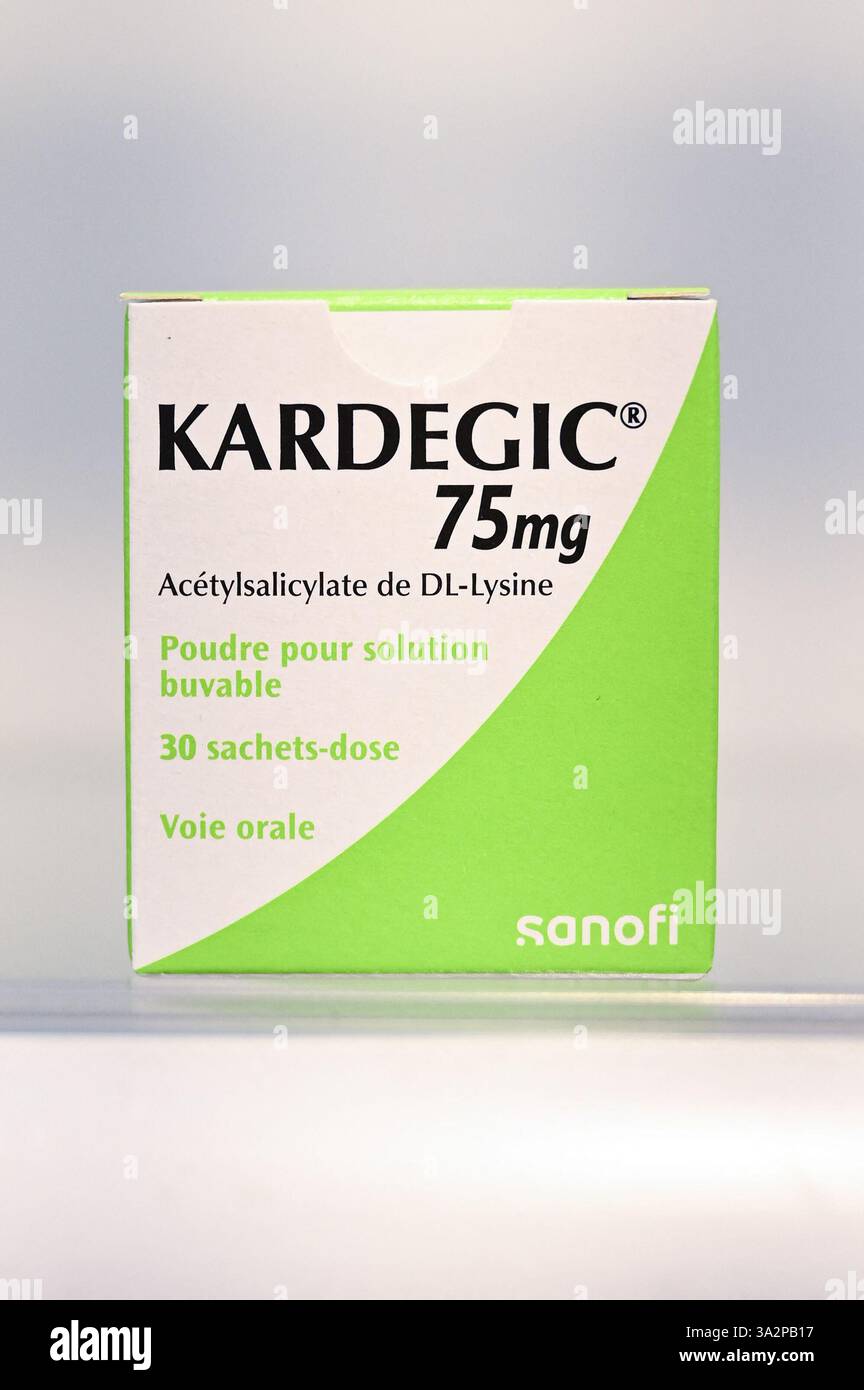 illustration of a box of Kardegic in a Paris pharmacy on March 13, 2025 ...