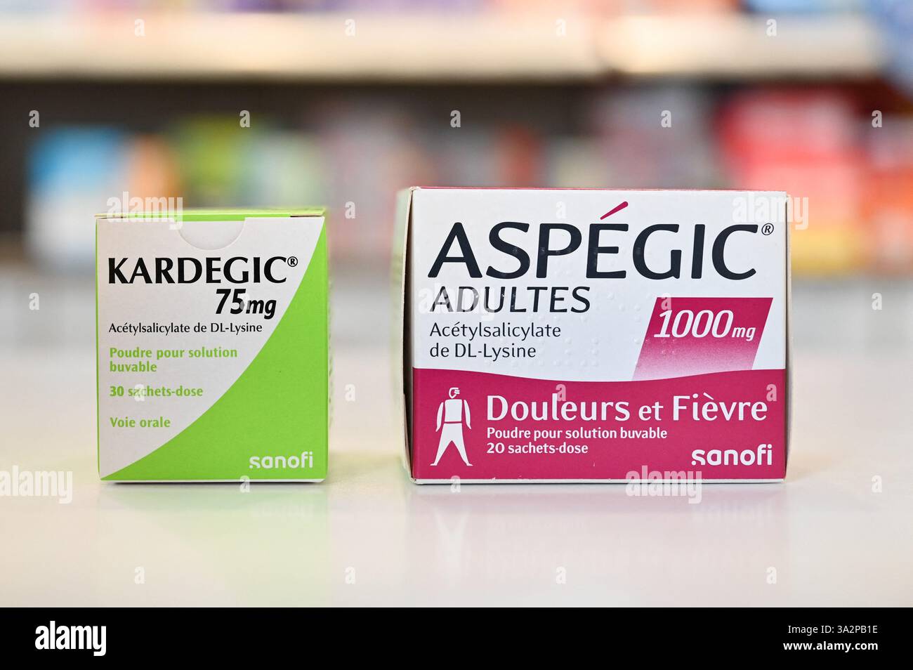 illustration of a box of Kardegic and Aspegic in a Paris pharmacy on ...