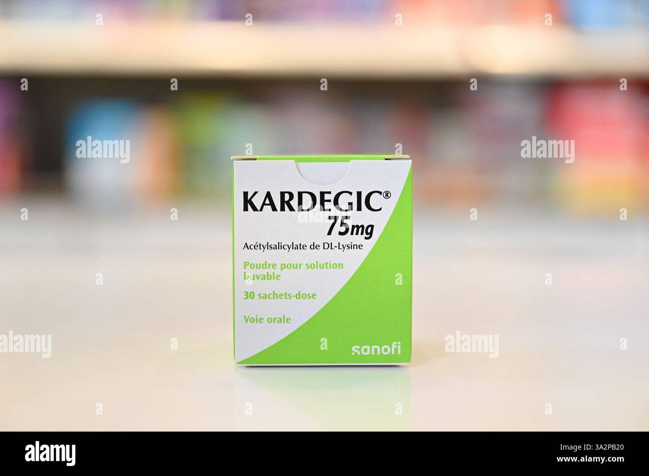 Paris, France. 13th Mar, 2025. illustration of a box of Kardegic in a ...