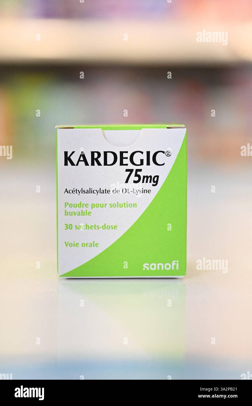 illustration of a box of Kardegic in a Paris pharmacy on March 13, 2025 ...
