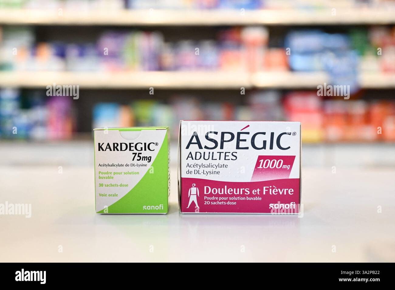 Paris, France. 13th Mar, 2025. illustration of a box of Kardegic and ...