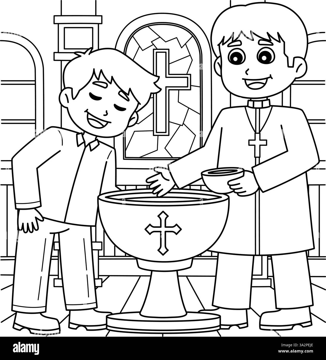 Baptism Boy and Priest Coloring Page for Kids Stock Vector Image & Art ...