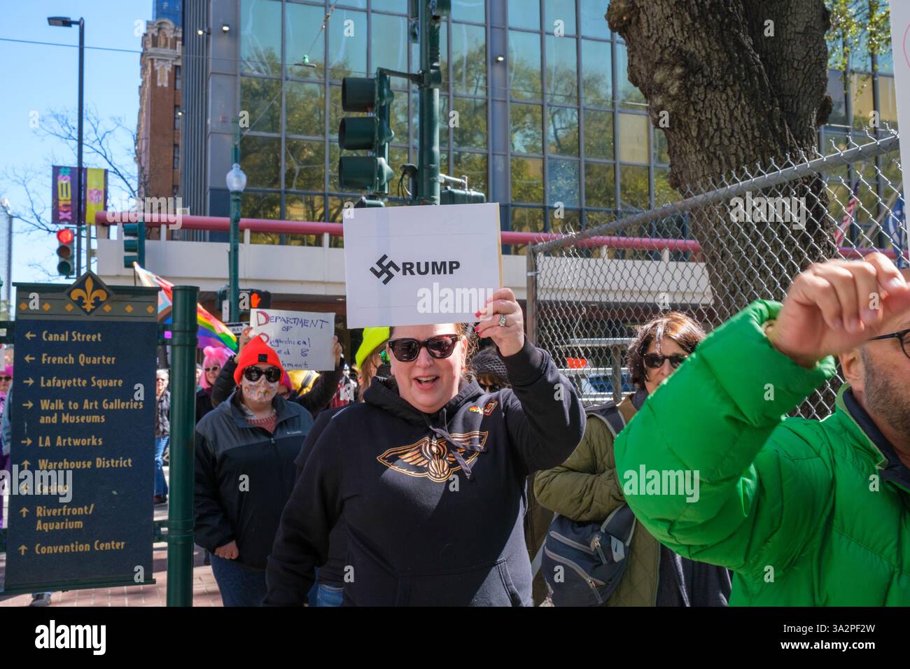 New Orleans, LA, USA - February 17, 2025: Closeup of pro democracy ...