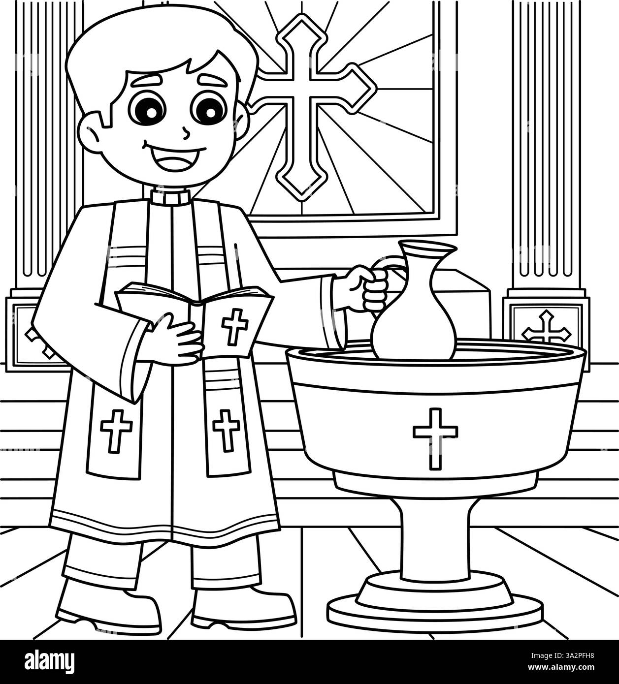 Baptism with Priest Coloring Page for Kids Stock Vector Image & Art - Alamy