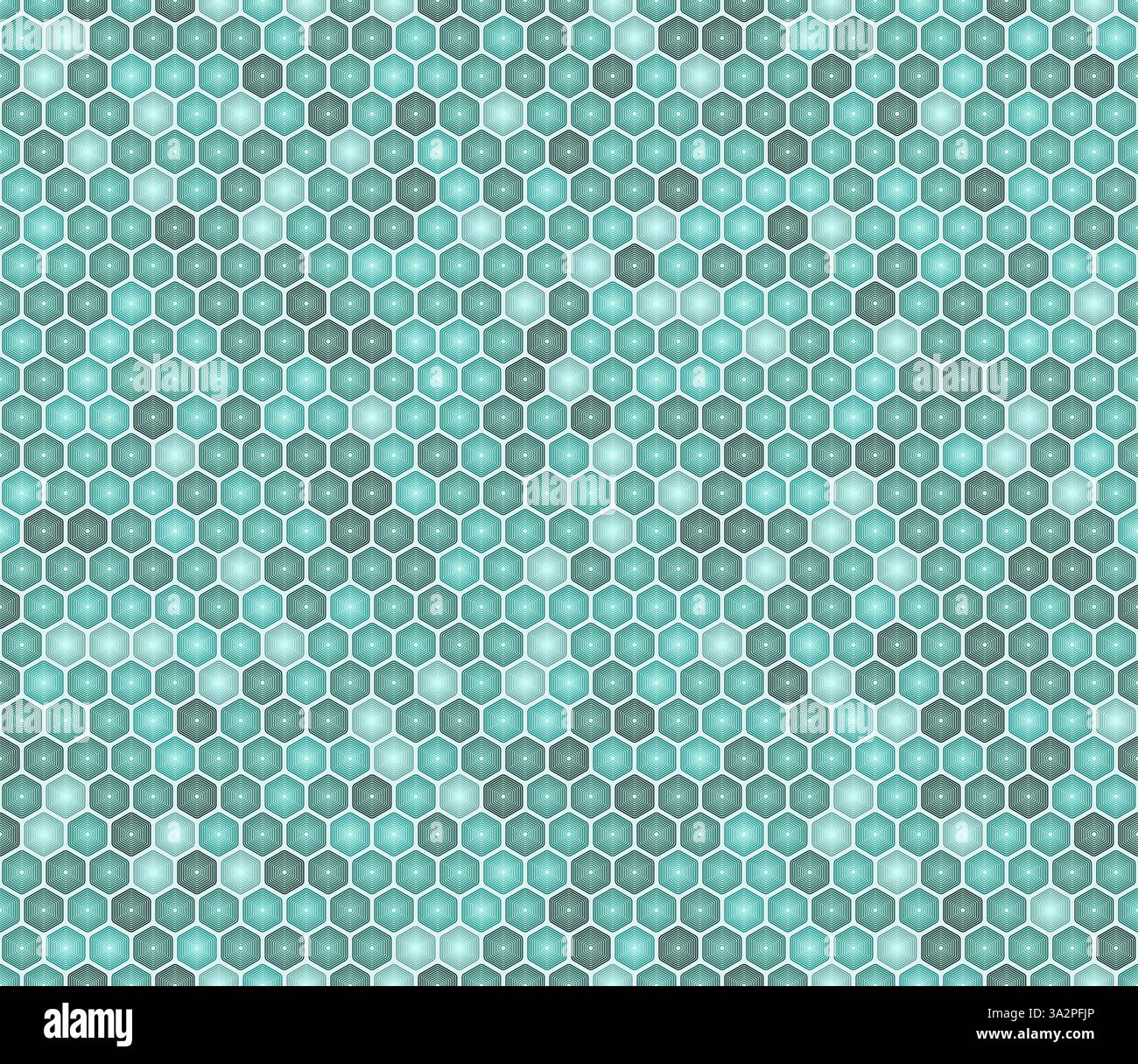 Pattern of geometric shapes. Teal color tones gradients. Rounded stacked hexagons mosaic pattern ...