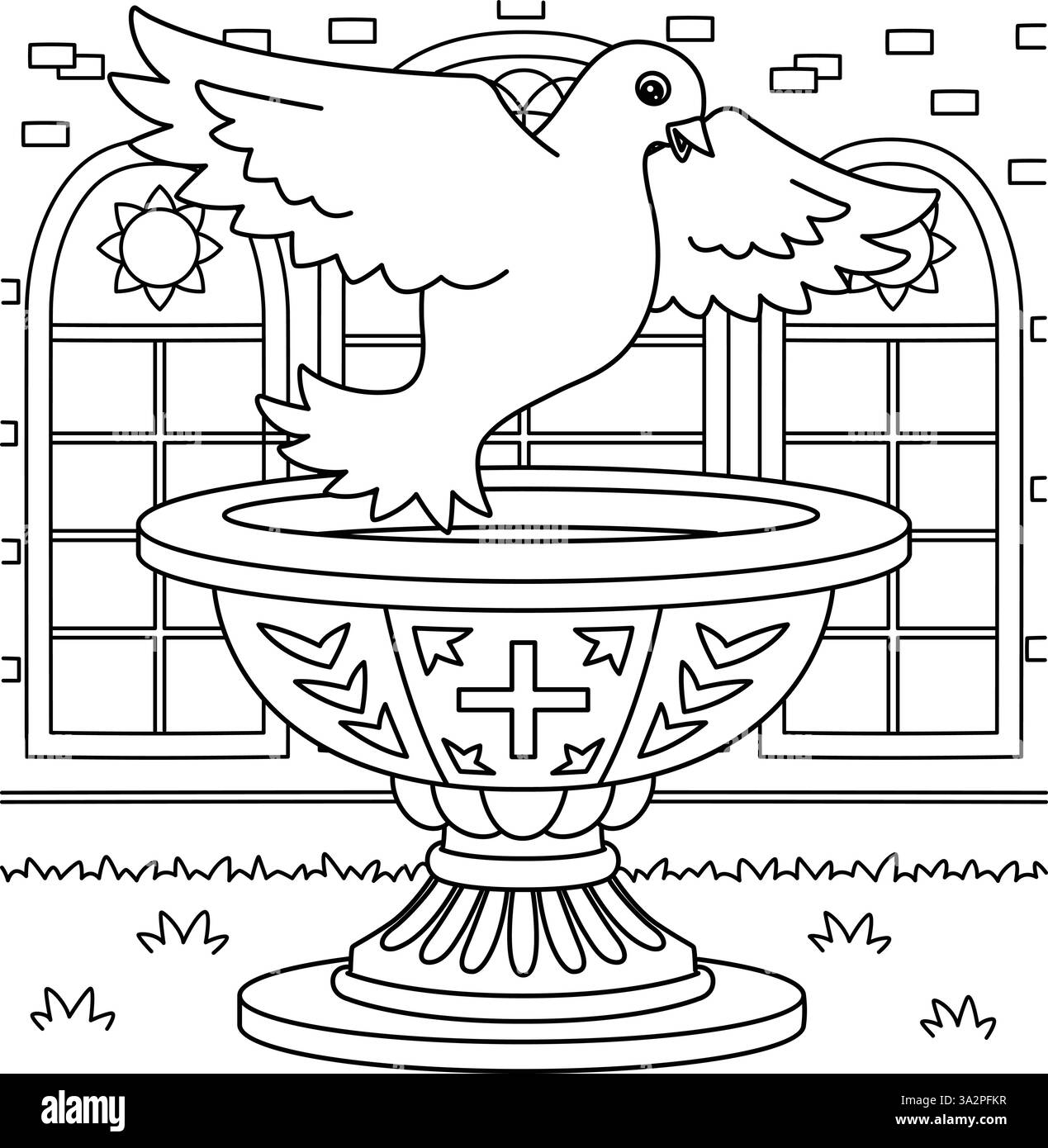 Baptism Dove and Baptismal Font Coloring Page Stock Vector Image & Art ...