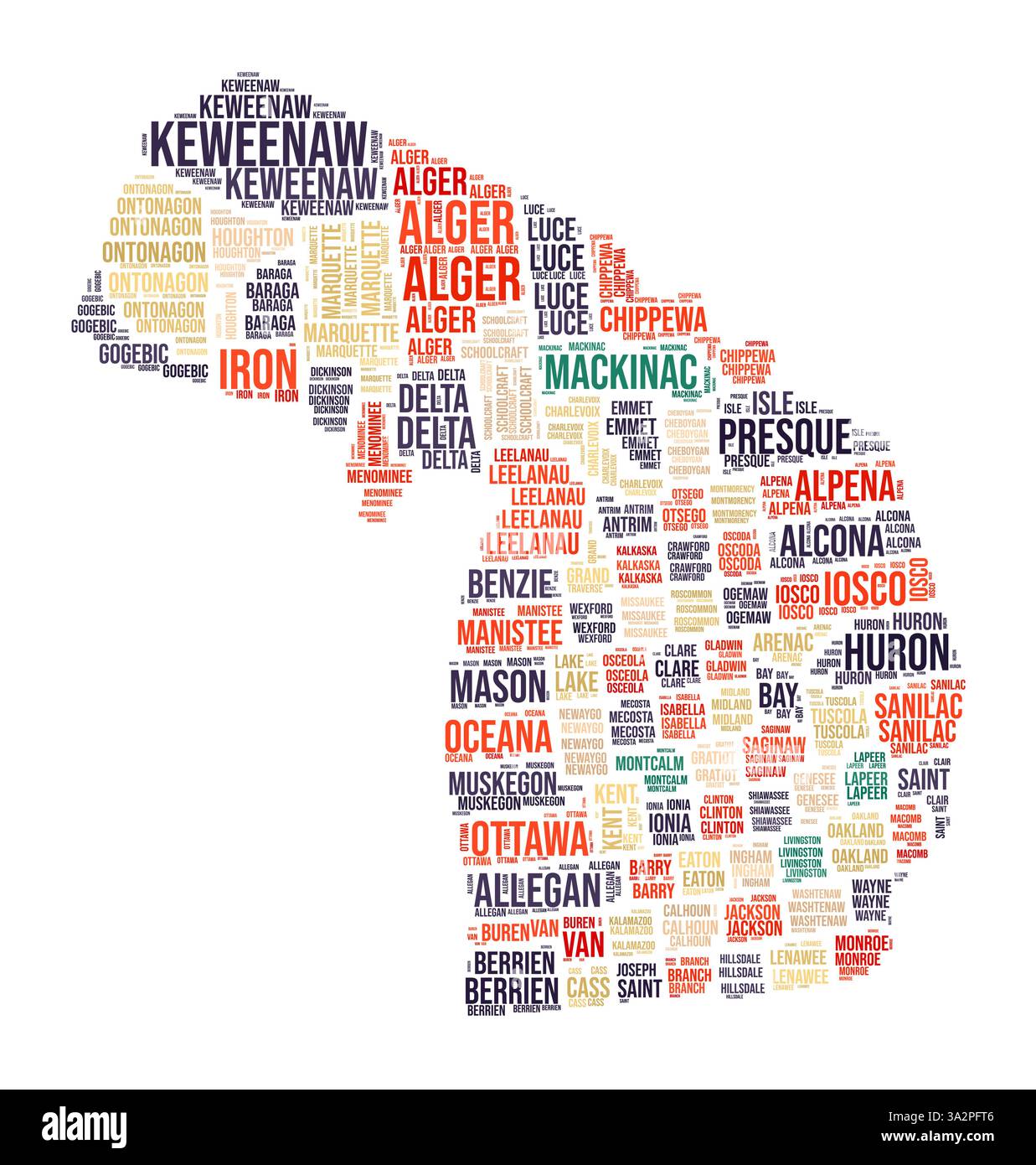 Michigan Word Cloud. State shape with county division. Michigan ...