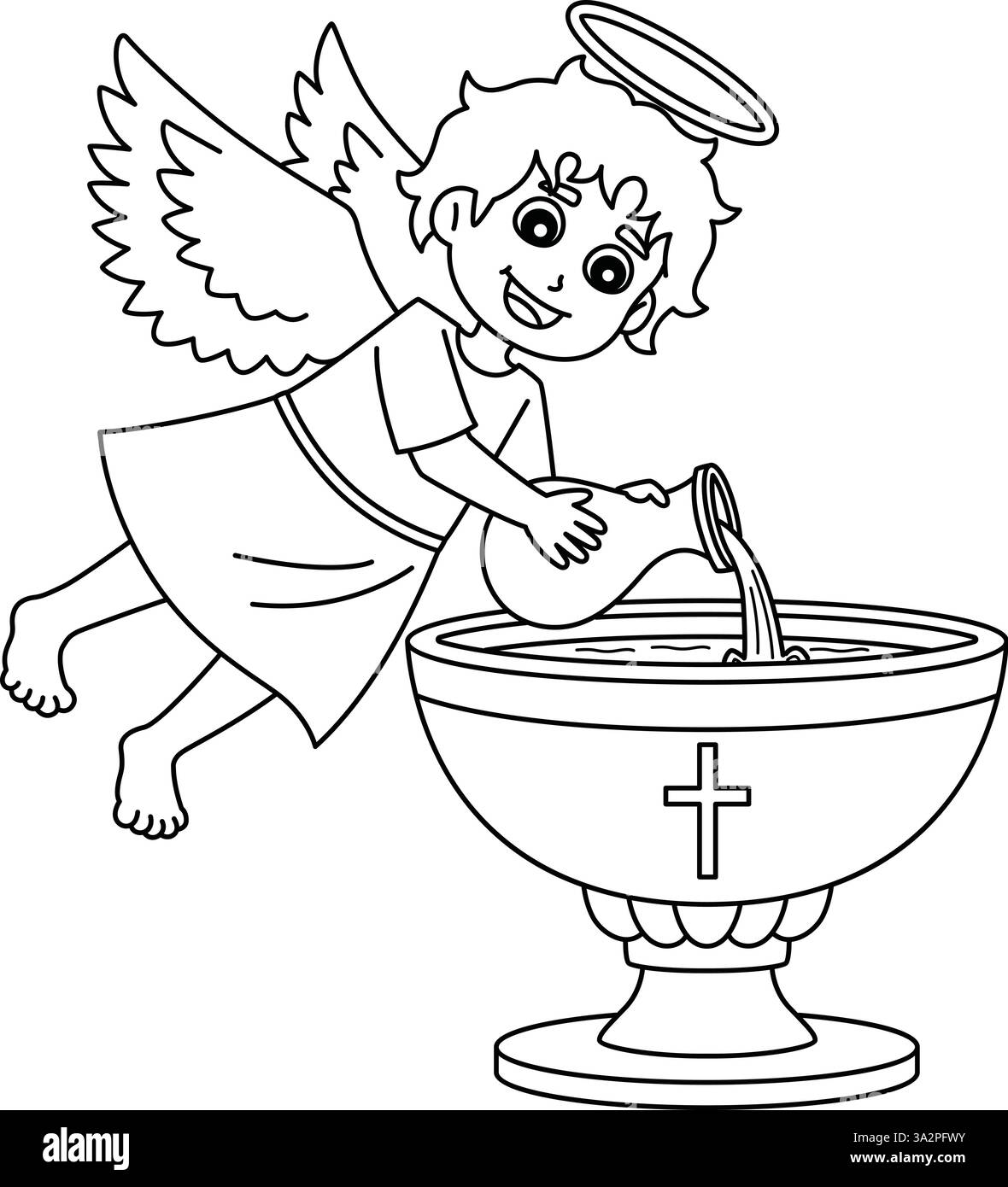Baptism Angel Pouring Holy Water Isolated Coloring Stock Vector Image ...