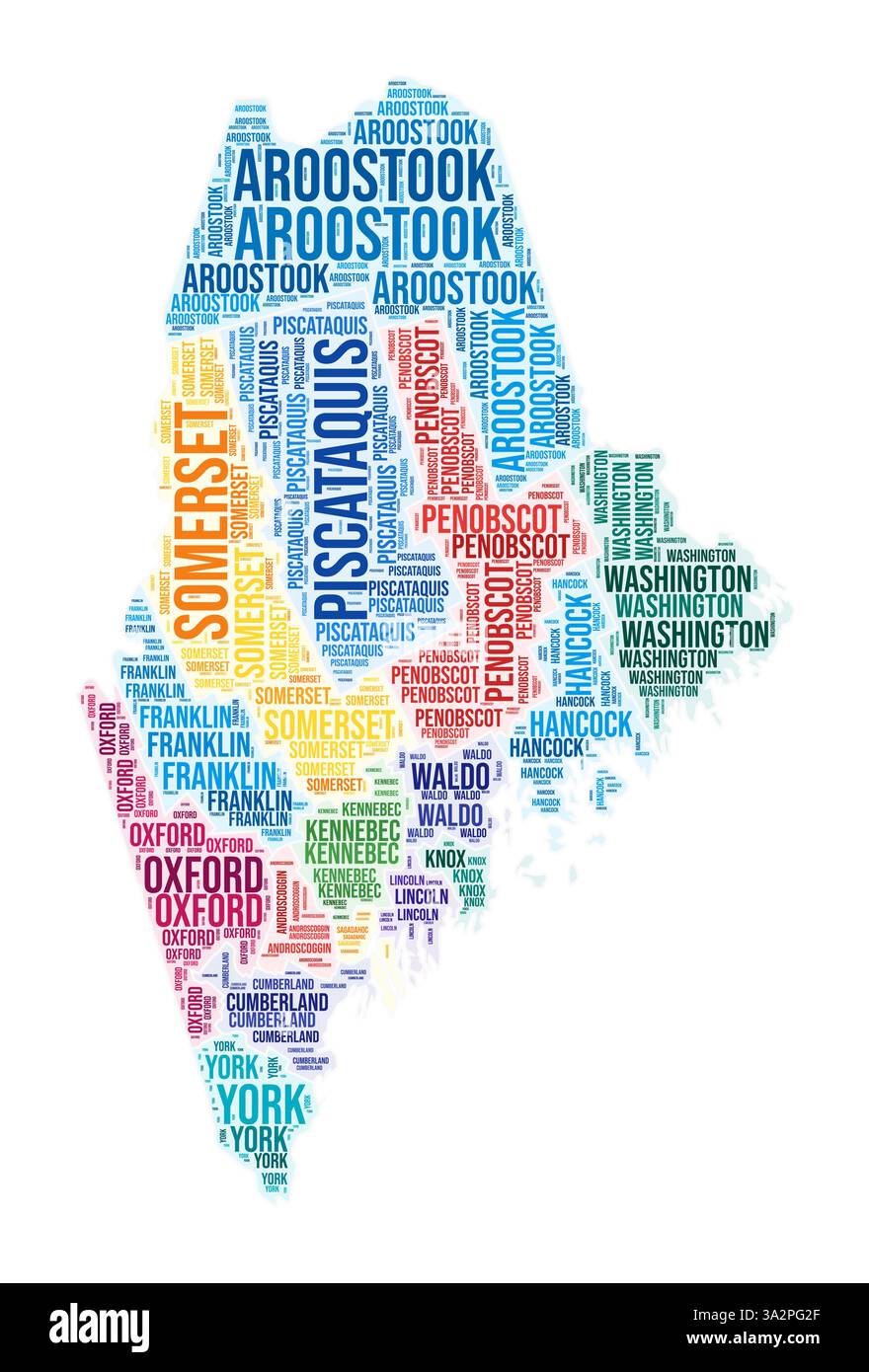 Maine county word cloud. State shape design. Maine colored illustration ...