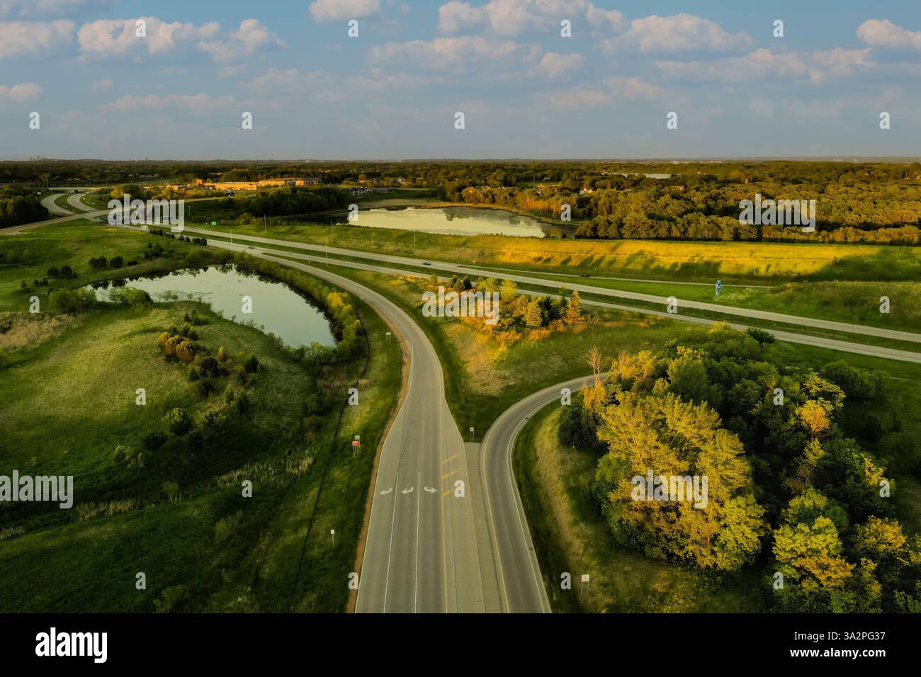 View Directly Over Roads On and Off Highway - drone Stock Photo - Alamy