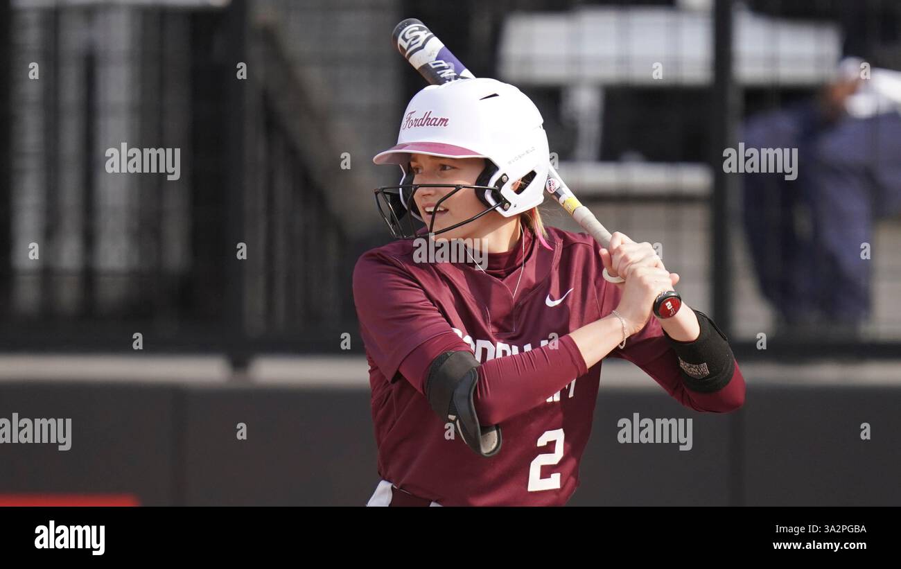 Fordham outfielder Mallory McClellan (2) bats during an NCAA softball ...