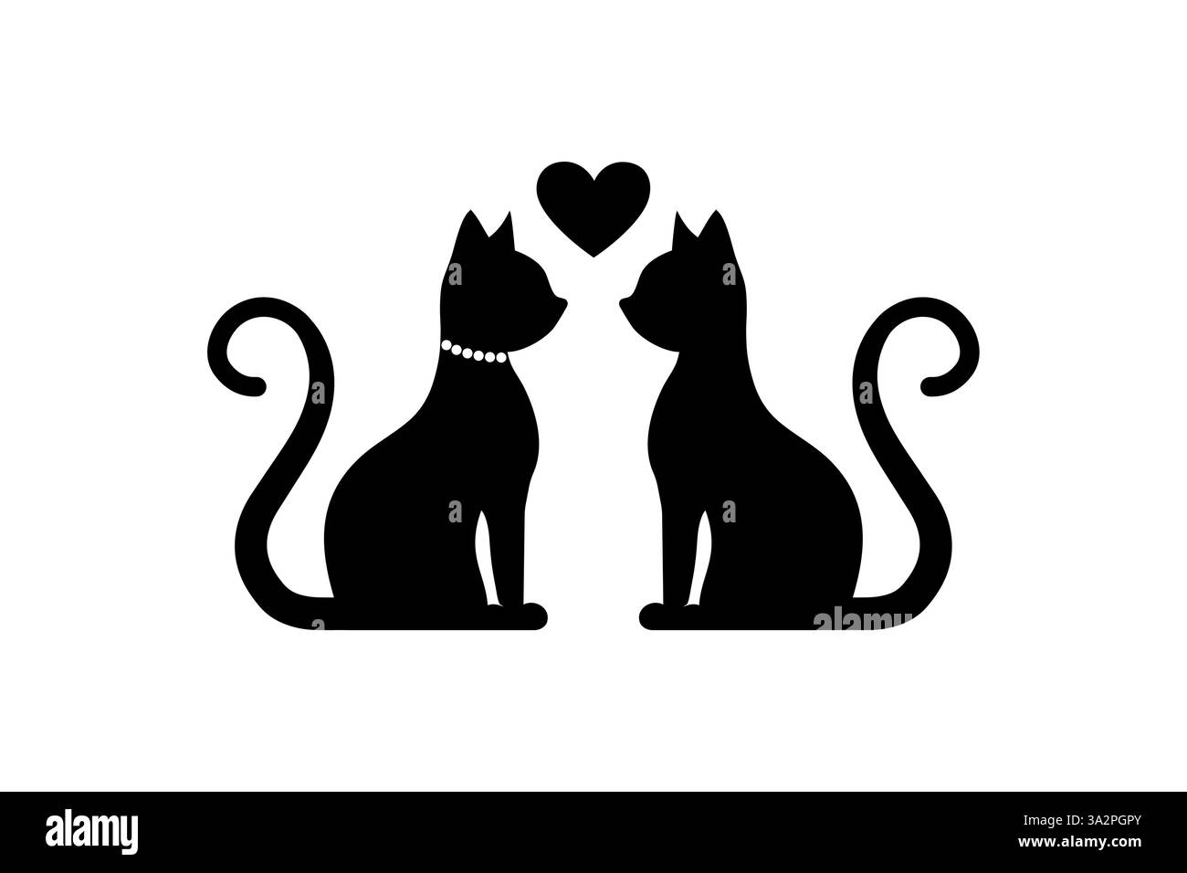 Two cute cats loving each other. Black couple cat Silhouette in love ...