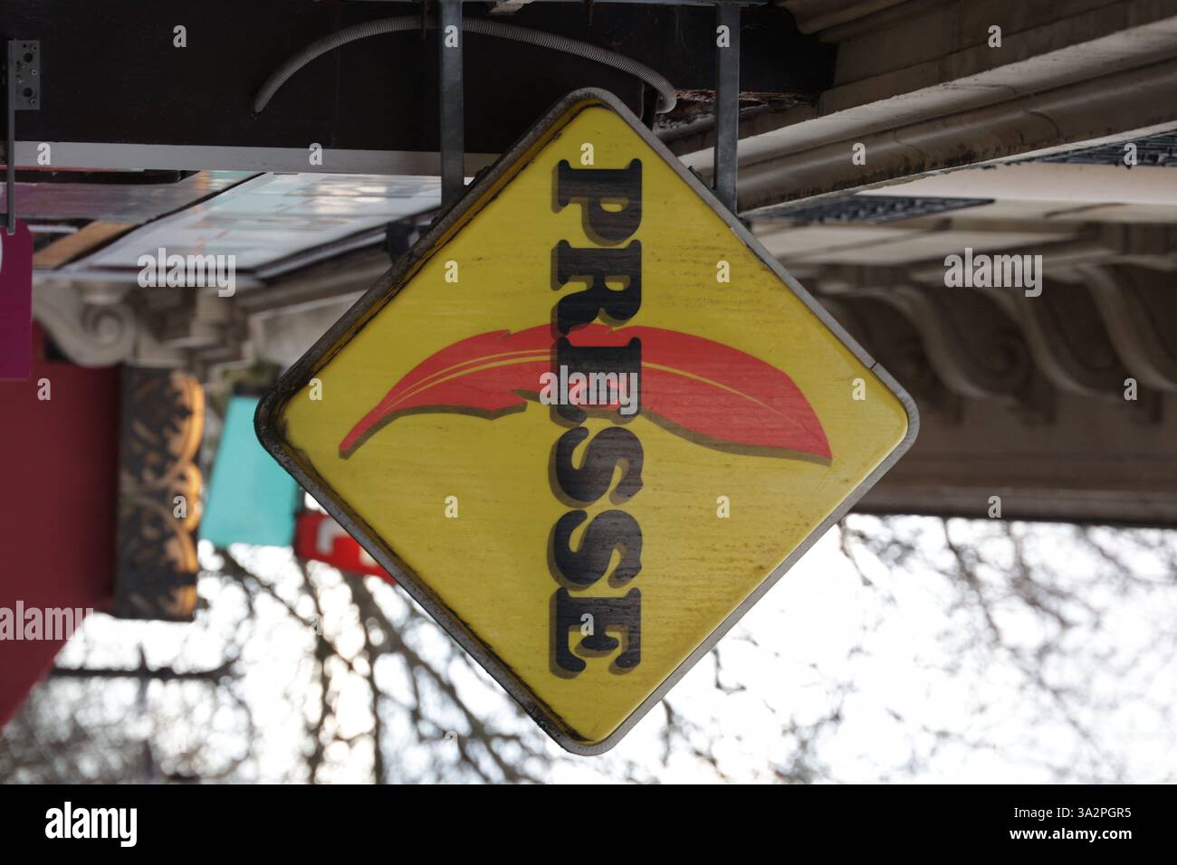 Paris, France. 13th Mar, 2025. Illustration of the "plume" sign for ...