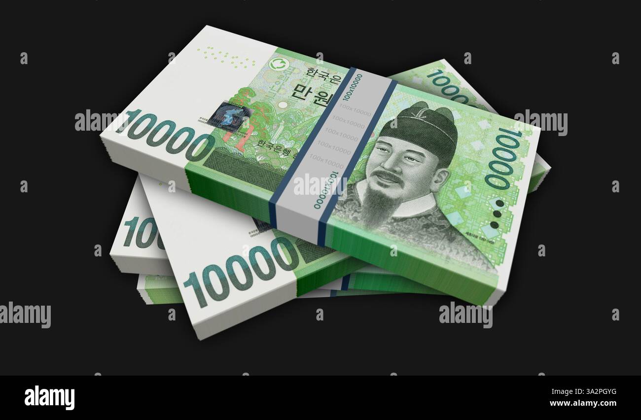 South Korea money South Korean won money pack 3d illustration. 10000 ...