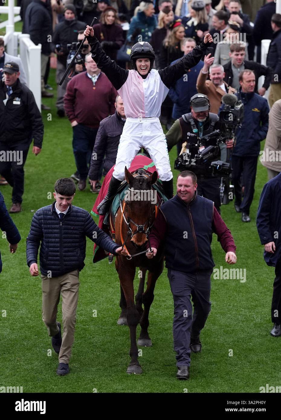 Bob Olinger and jockey Rachael Blackmore after winning the Paddy Power ...