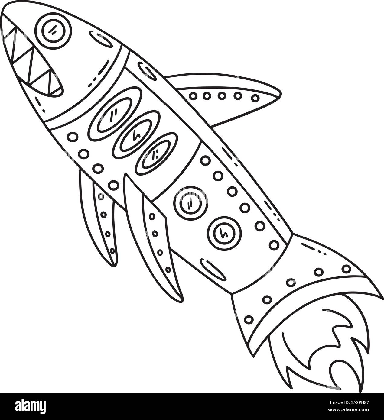 Space Shark Rocket Isolated Coloring Page for Kids Stock Vector Image ...
