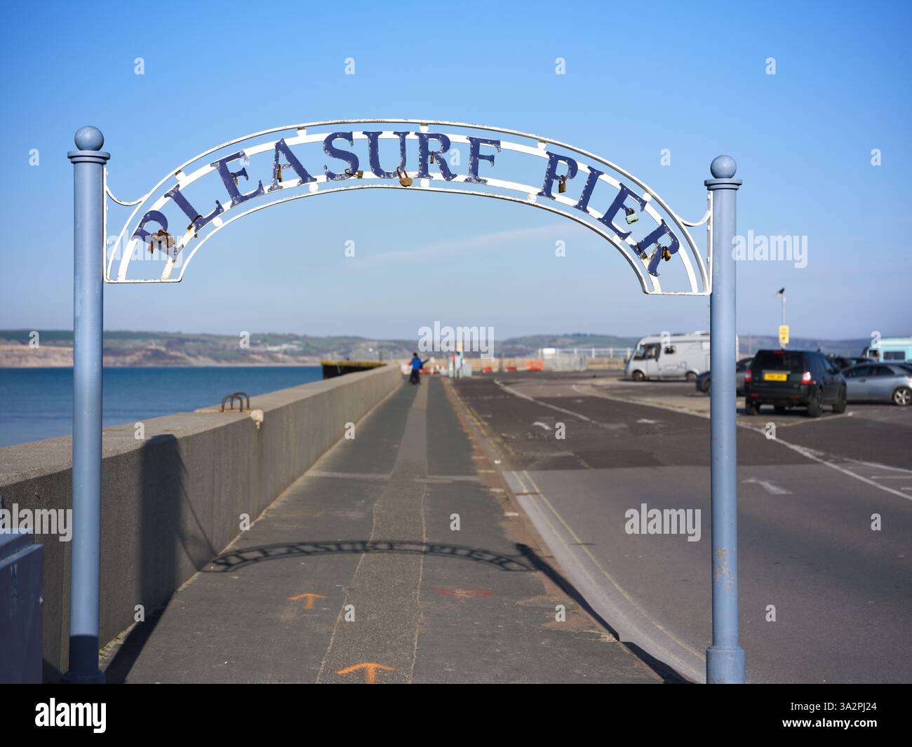 Pleasure pier at the mouth of the river Wey, Weymouth, Dorset, England ...