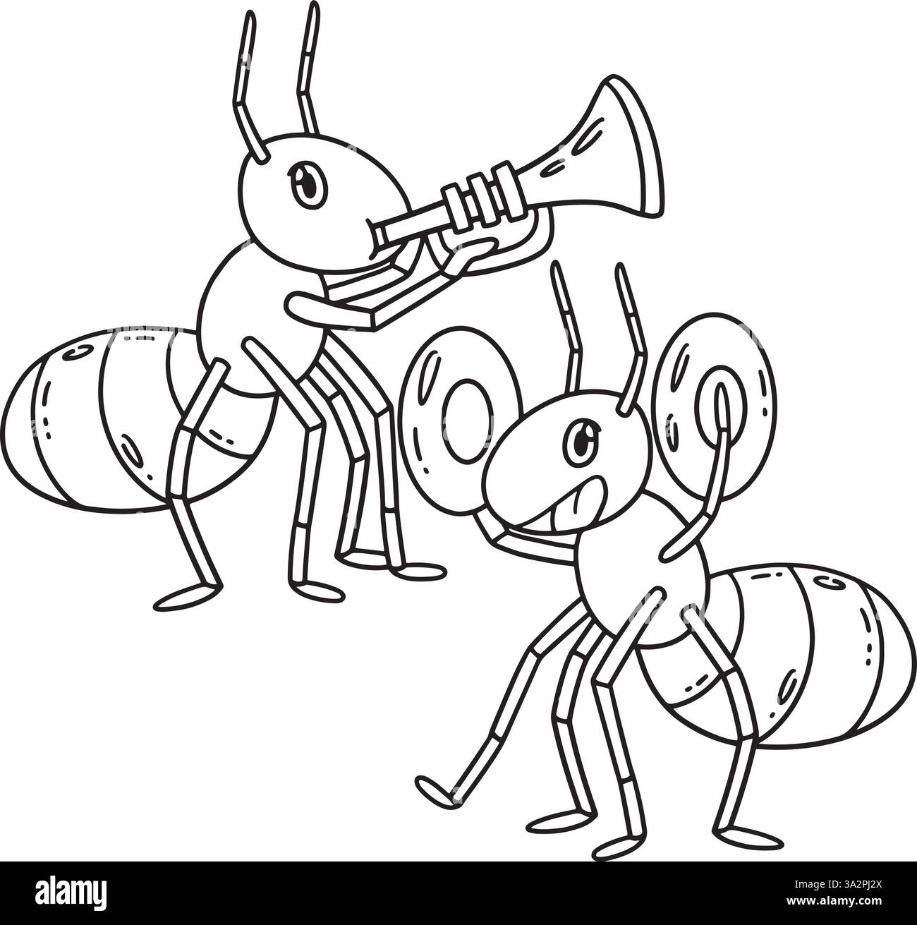 Ants Playing Instruments Isolated Coloring Page Stock Vector Image ...