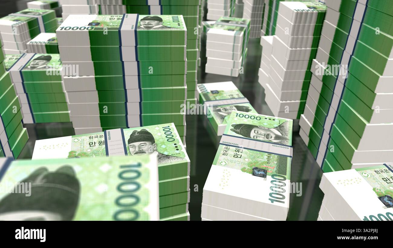 South Korea money South Korean won money pack 3d illustration. 10000 ...