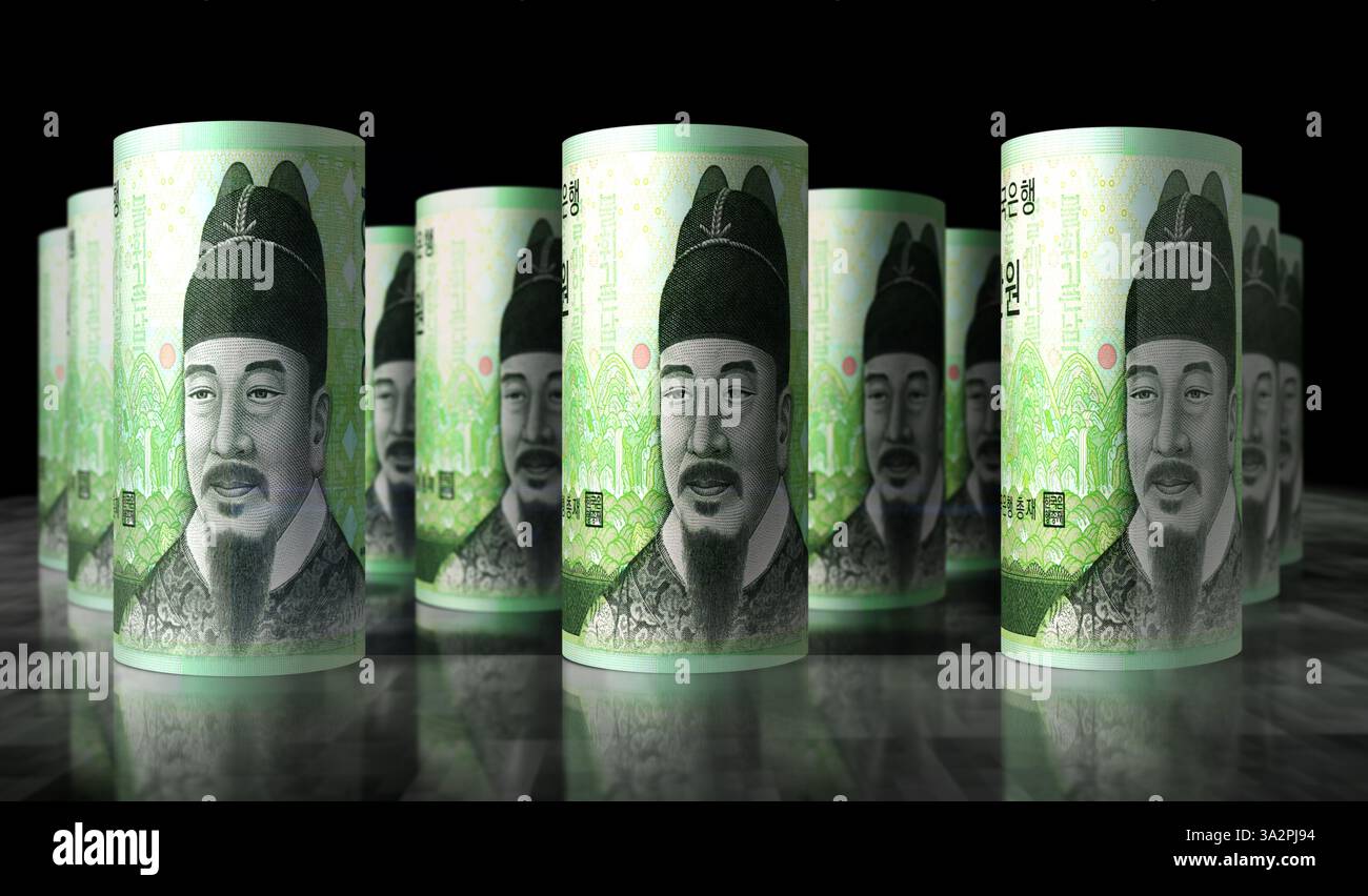 South Korea money South Korean won money roll 3d illustration. 10000 ...