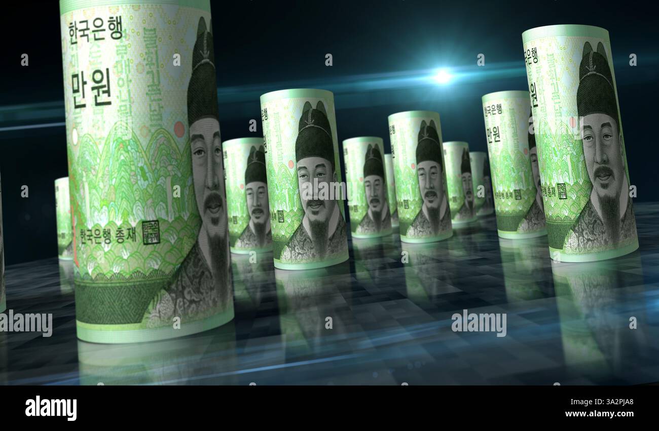 South Korea money South Korean won money roll 3d illustration. 10000 ...