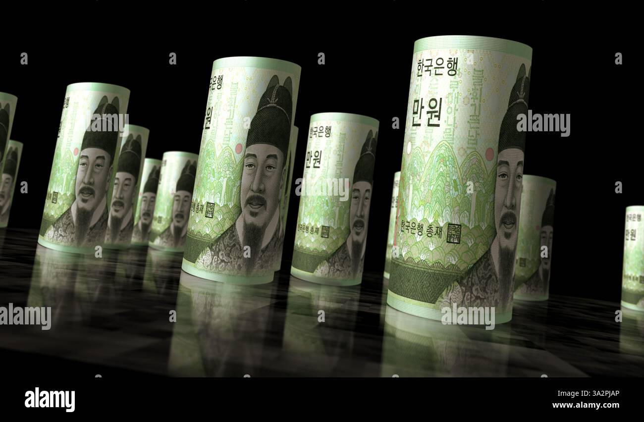 South Korea money South Korean won money roll 3d illustration. 10000 ...
