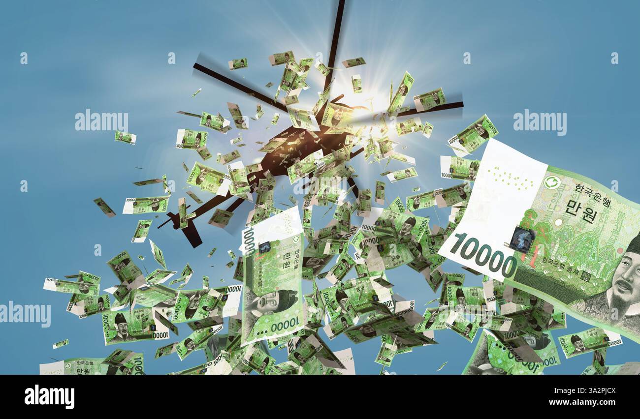 South Korea won banknotes helicopter money dropping. South Korean KRW ...
