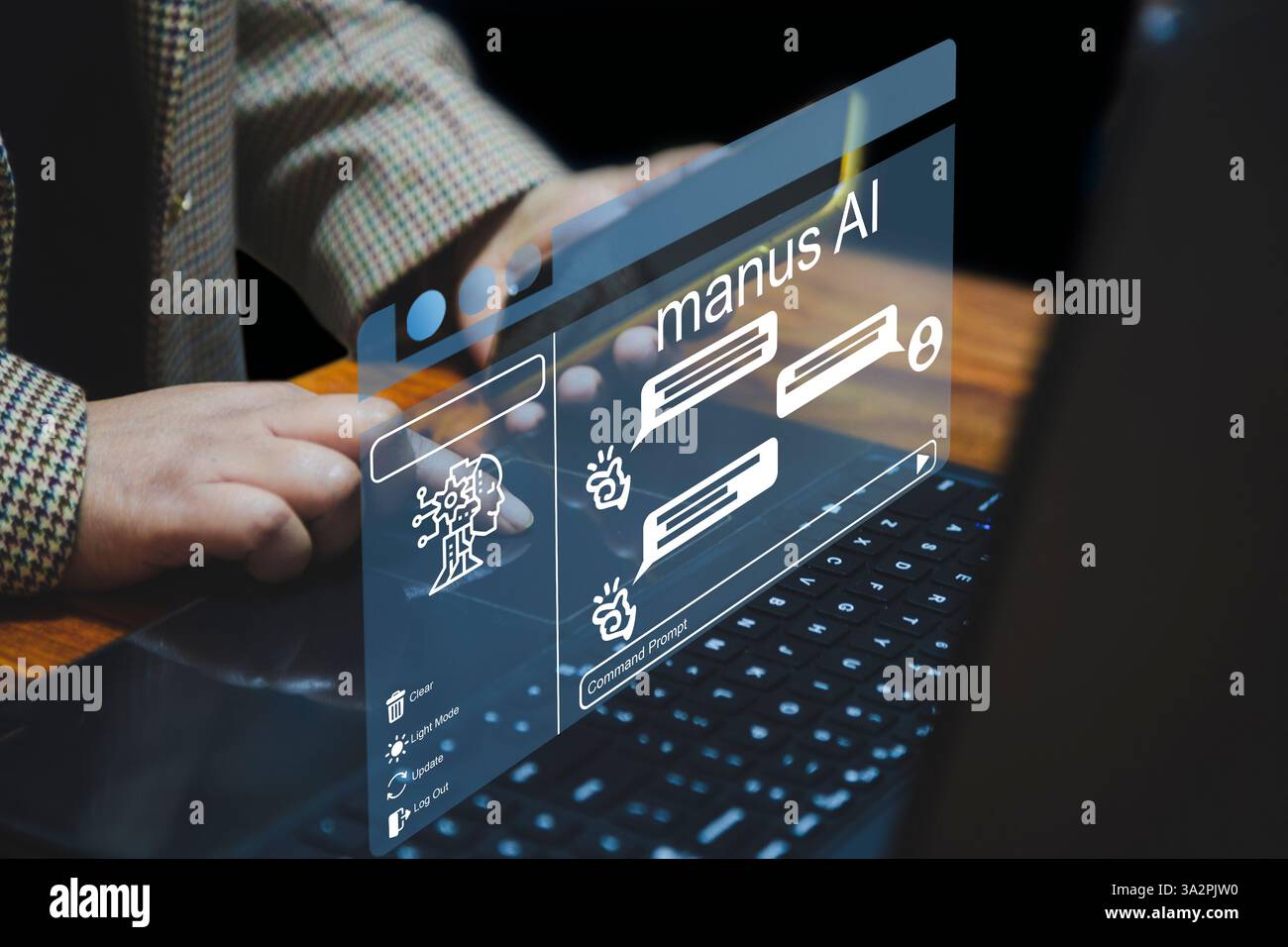 A person interacts with the Manus AI chatbot on a digital interface ...