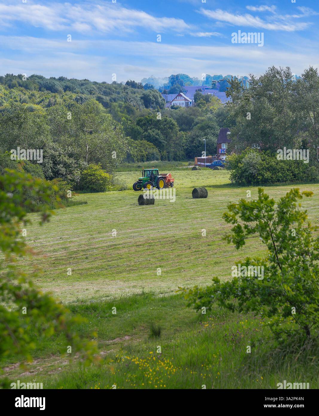 Haymaking in an English rural field, Staffordshire, England, UK Stock ...