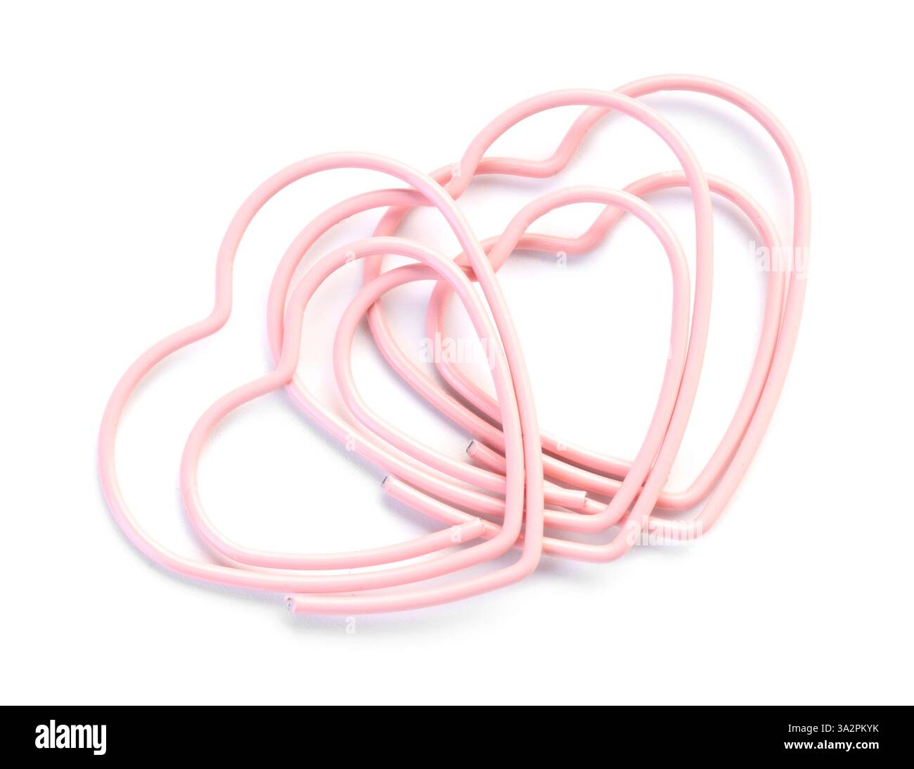 Heart shaped paper clips isolated on white, top view Stock Photo - Alamy