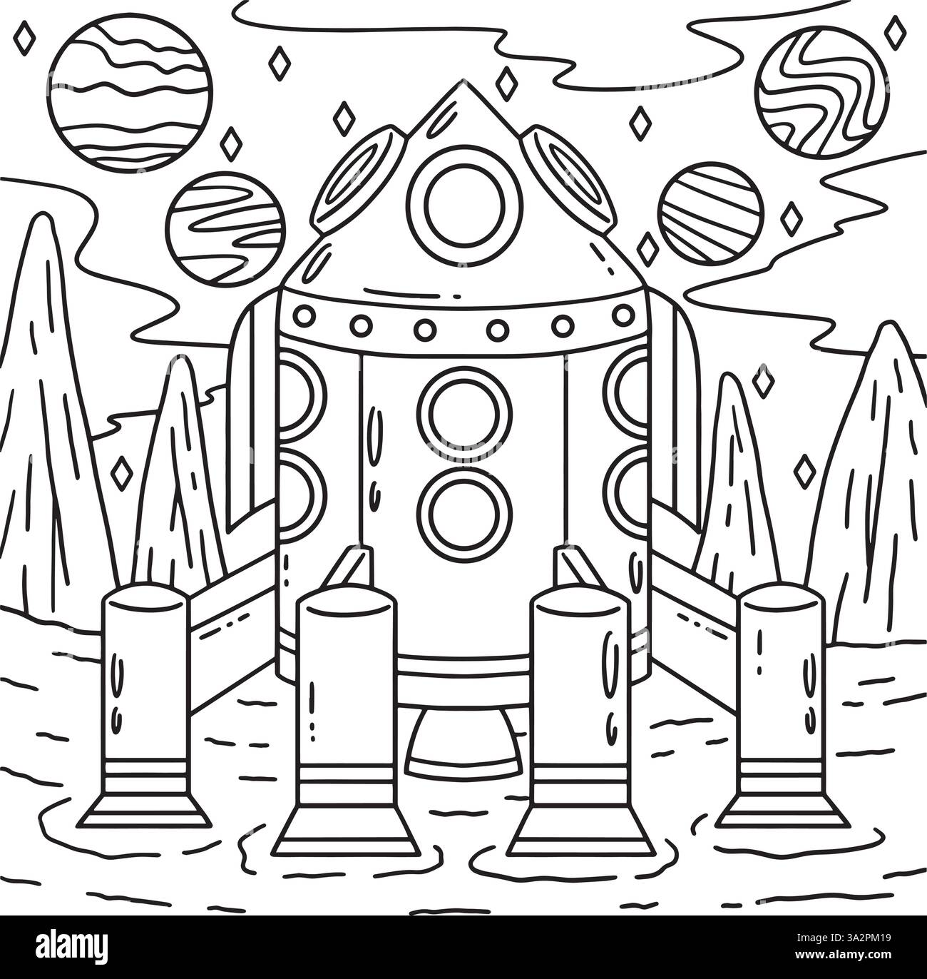 Space Rocket with Multiple Thrusters Coloring Page Stock Vector Image ...