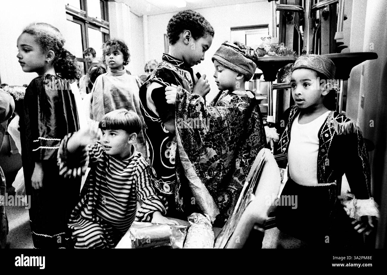 Nativity party in Mount Stuart Junior School Car Bay late 80's Stock ...