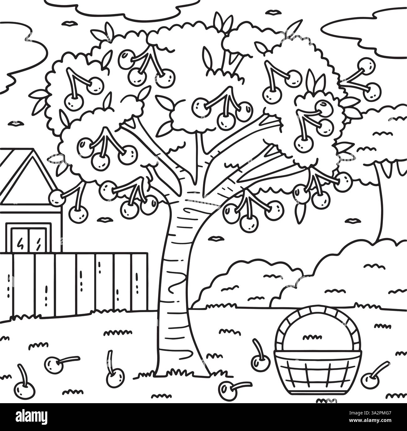 Cherry Tree Fruit Plant Coloring Page for Kids Stock Vector Image & Art ...