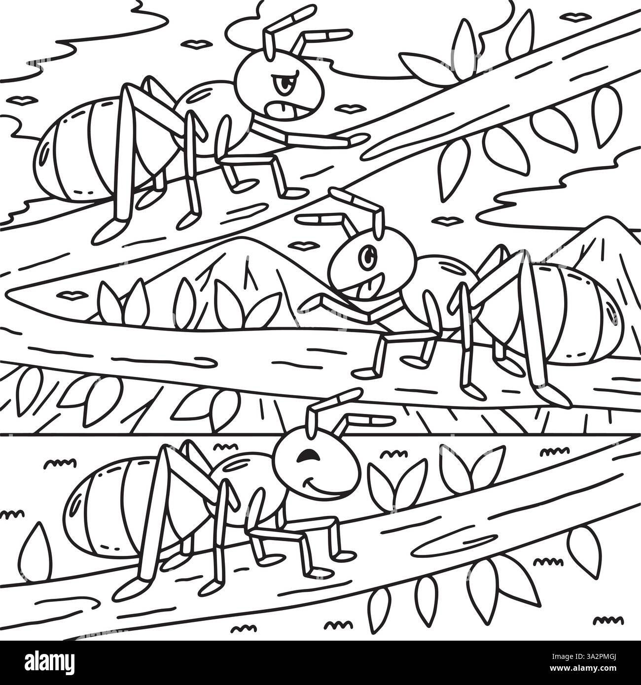 Ants Animal on a Branch of a Tree Coloring Page Stock Vector Image ...