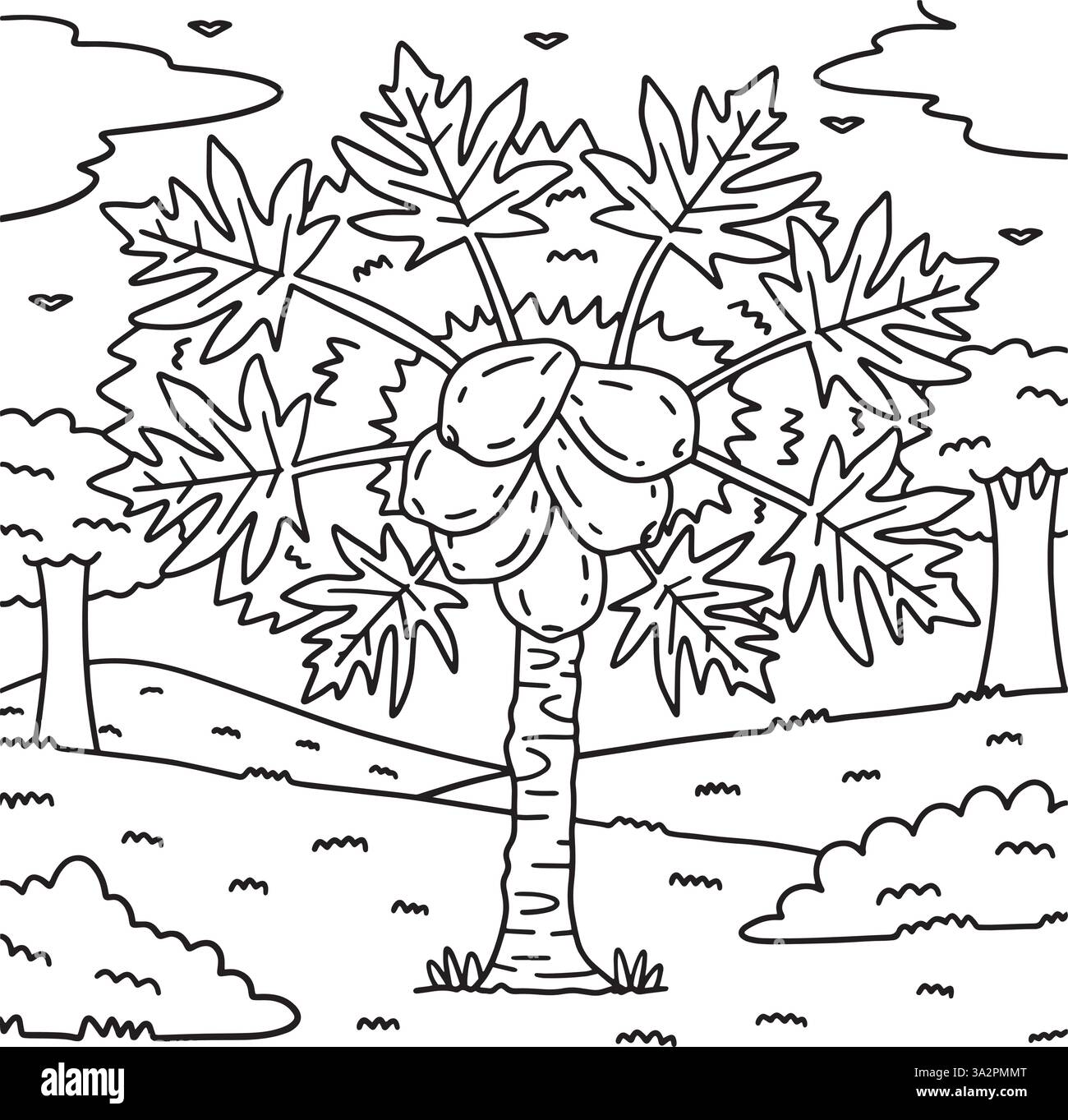 Papaya Tree Fruit Plant Coloring Page for Kids Stock Vector Image & Art ...